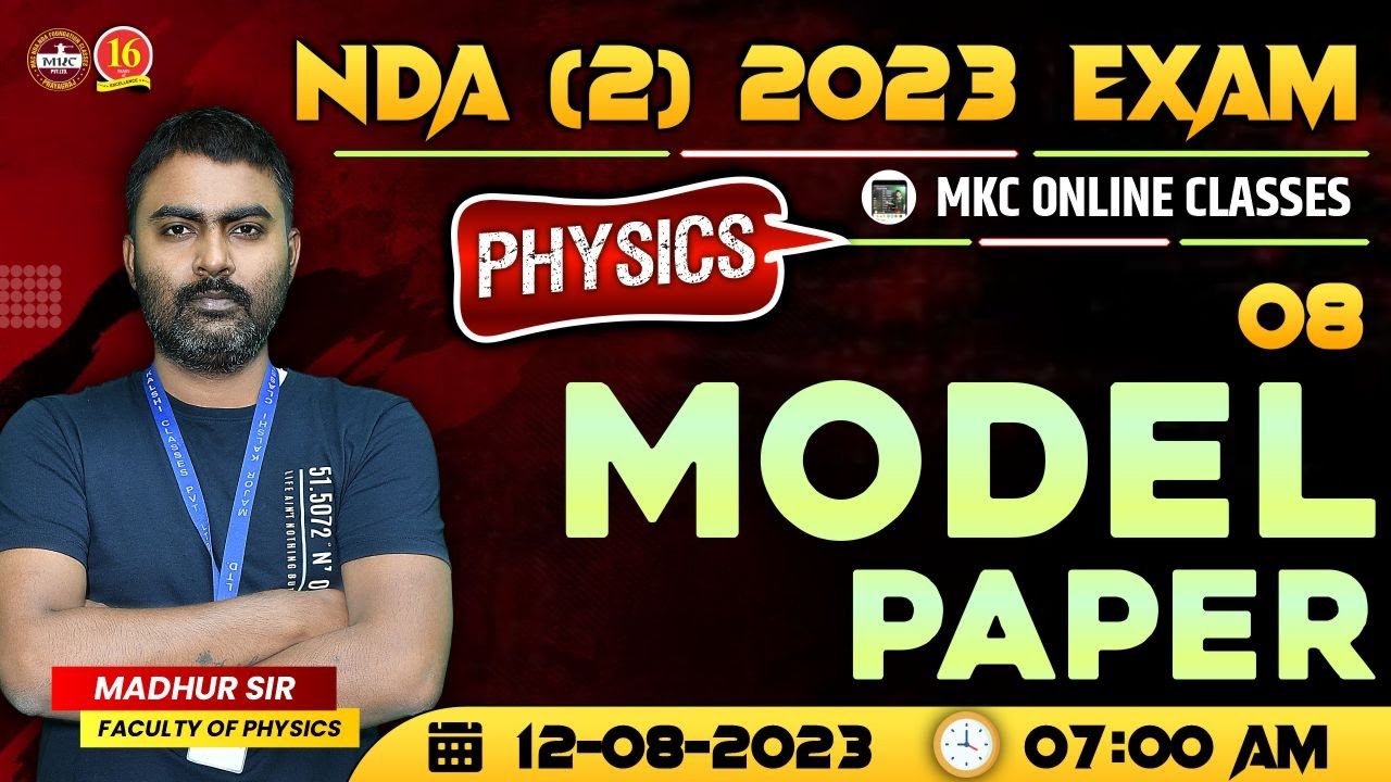 NDA Model Paper | NDA 2-2023 | NDA Model Paper-08 | NDA Physics ...