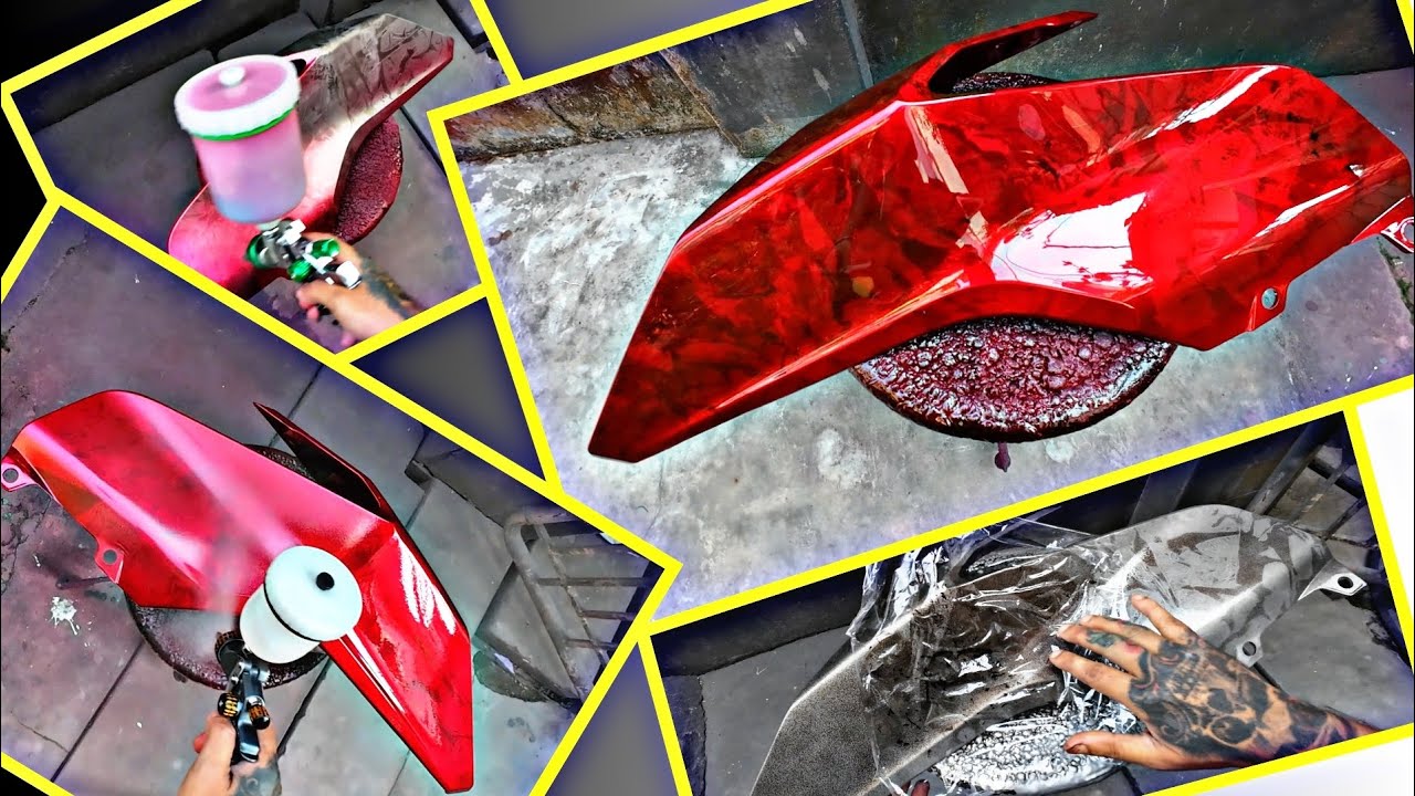 How to custom paint a bike with candy red marble effect - YouTube