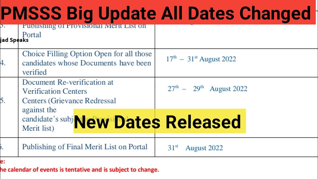 PMSSS 2022 Big Update All Dates Changed And Joining Dates Released ...