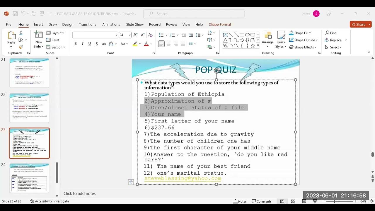 L7 Intro to Computer Programming Lectures Varibles Quiz - YouTube