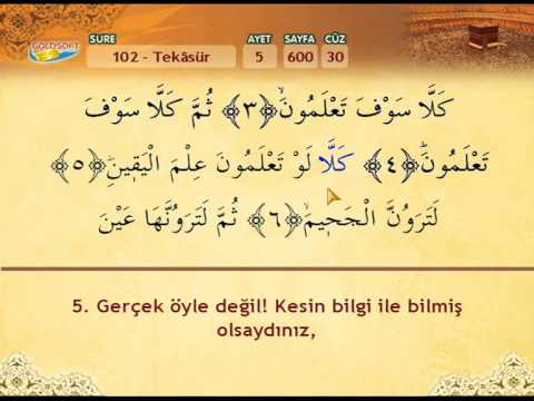 okuyan İshak Danış Tekasür Suresi Mealli Ok takipli
