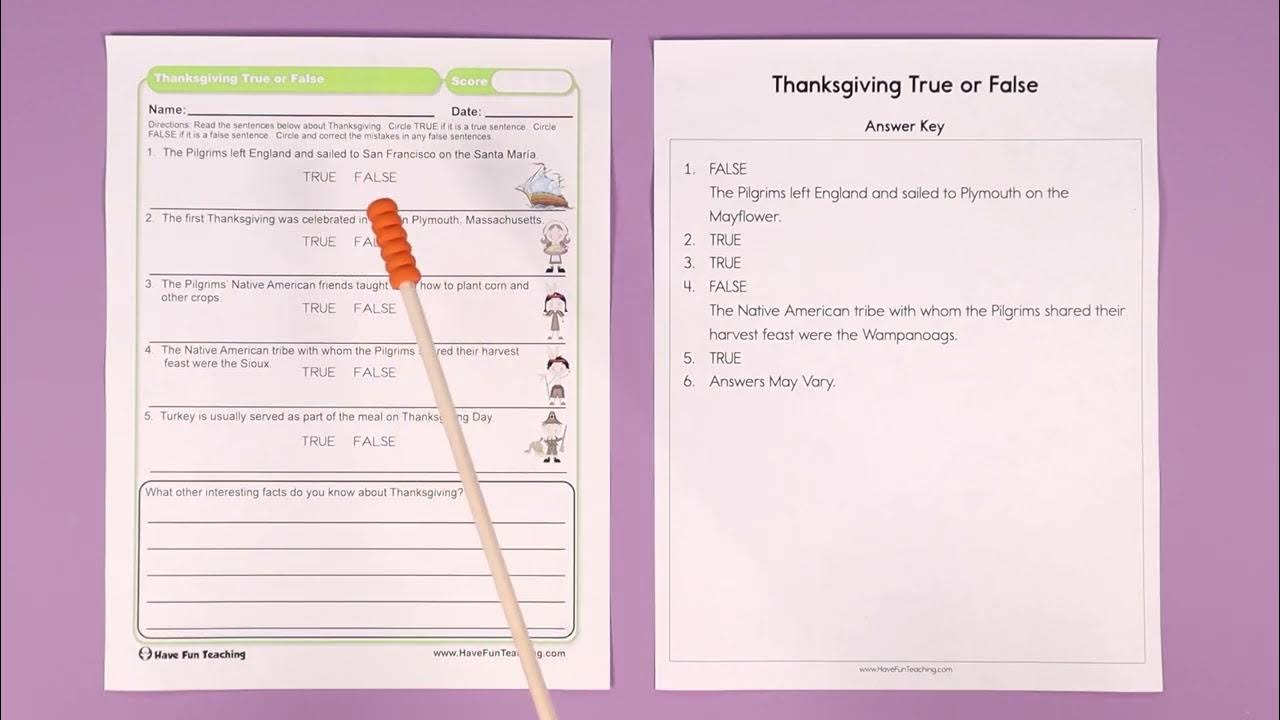 Thanksgiving True or False Worksheet - YouTube