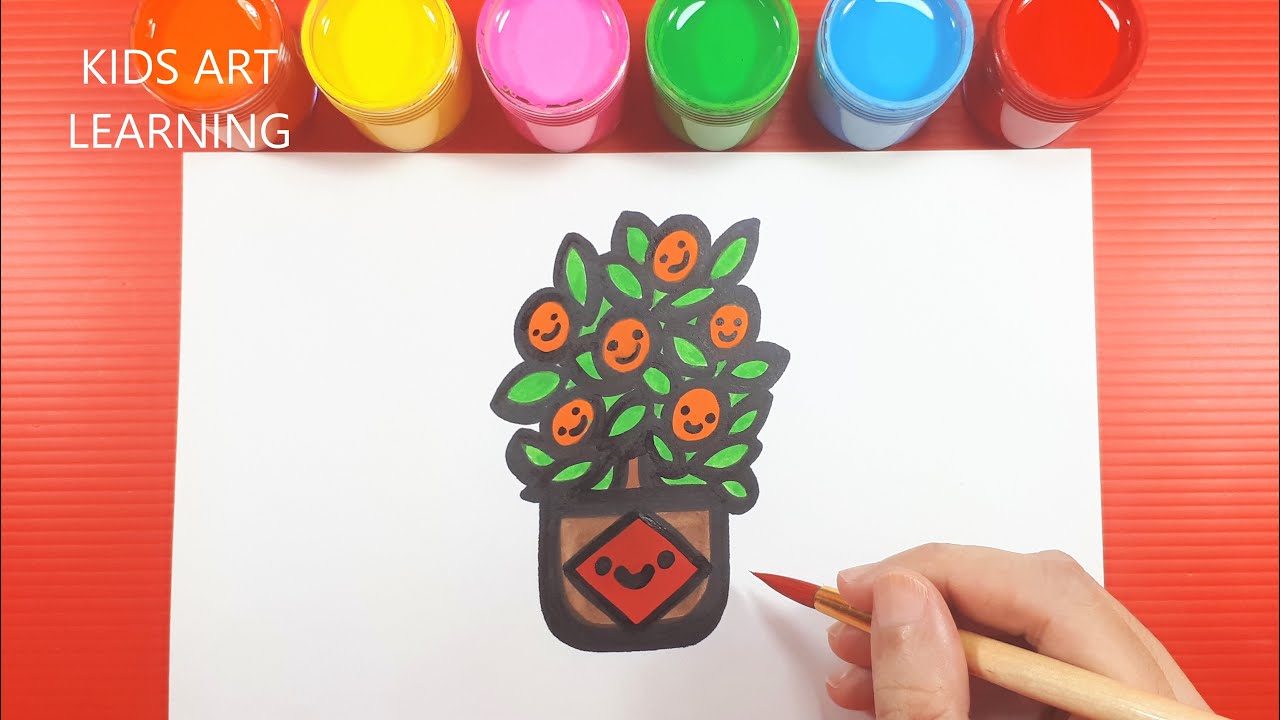 🏮 CNY Drawing | How To Draw Mandarin Orange Tree | Easy Drawing Step By ...