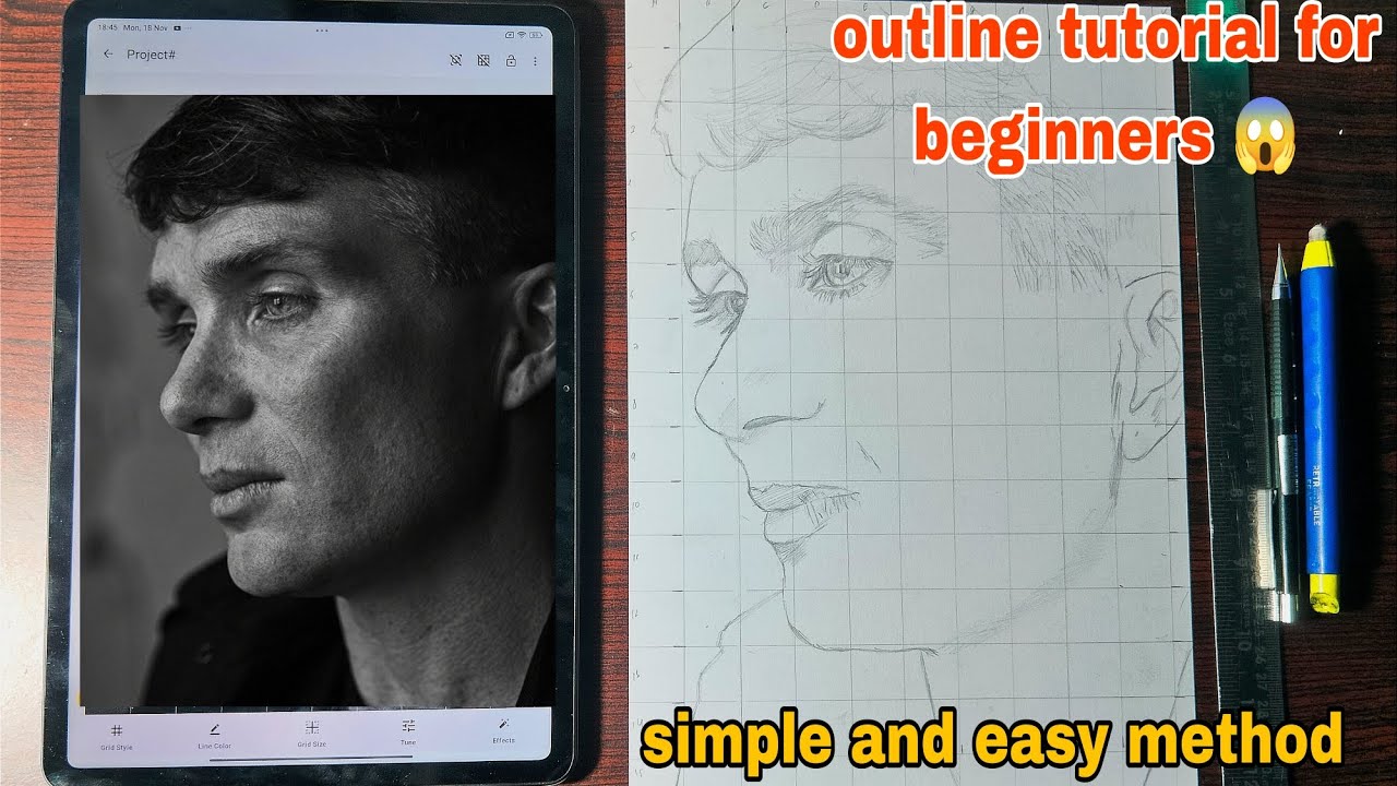 How to draw perfect outline using grid method || Cillian Murphy outline tutorial - YouTube