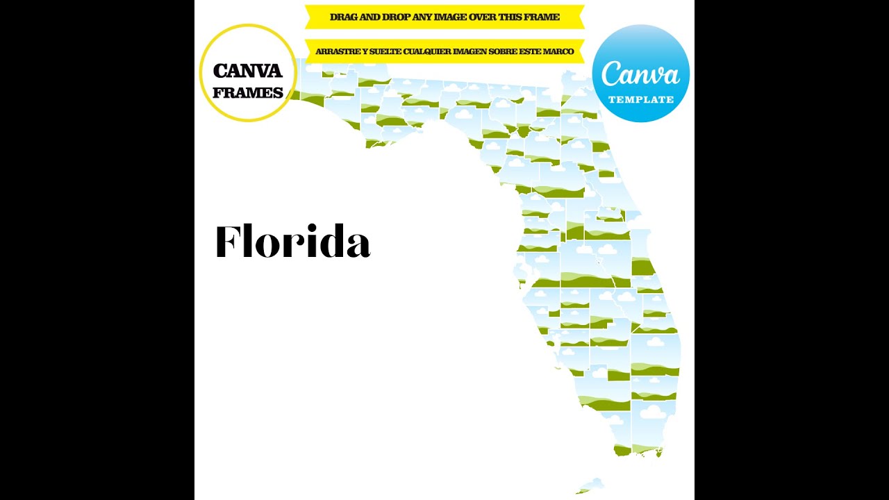 Florida maps, element frame, USA state, drag and drop in canva - YouTube