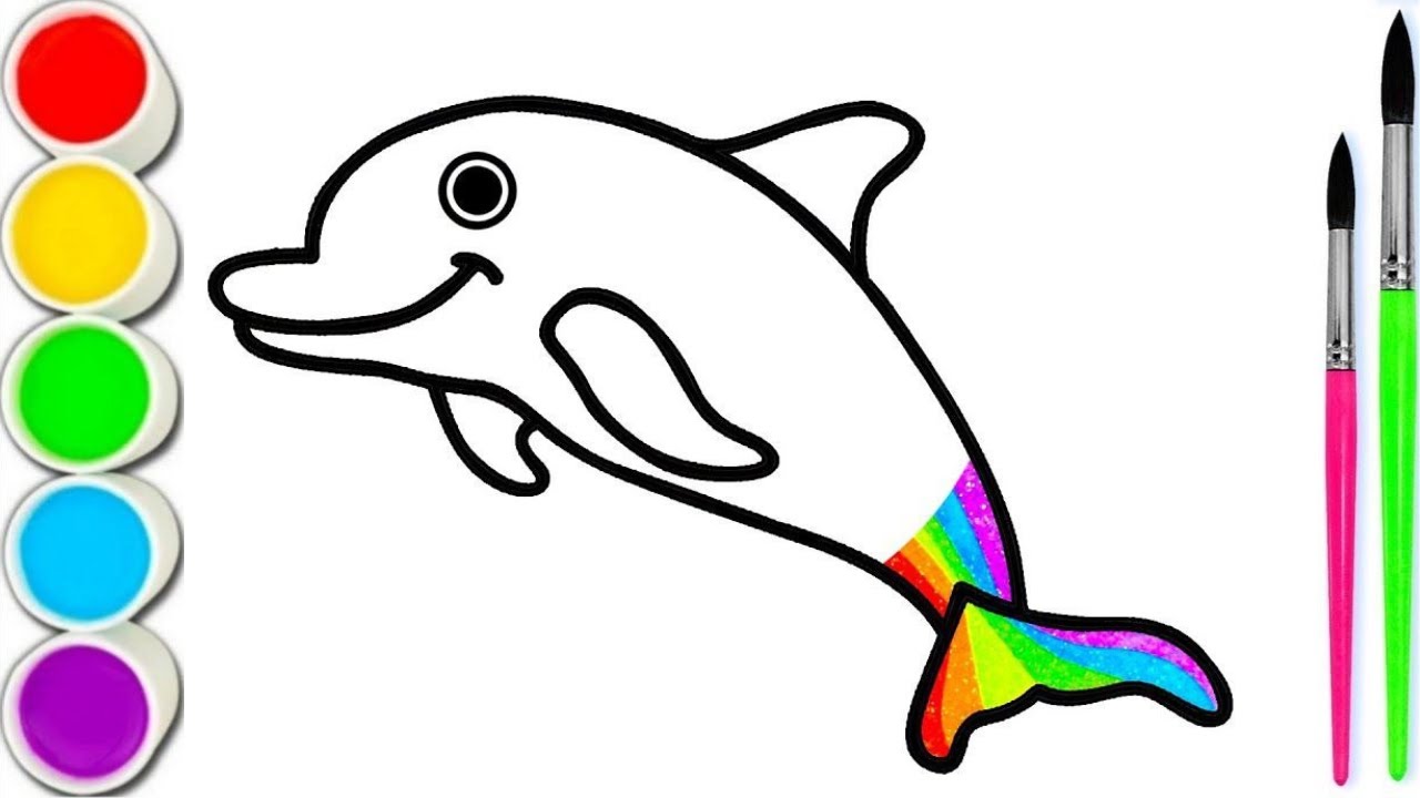 How to Draw dolphin drawing, Painting and Coloring for Kids & Toddlers ...