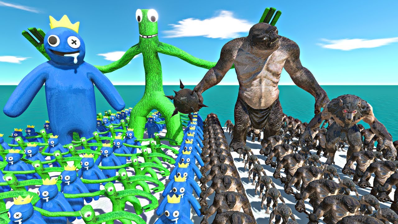 Rainbow Friends Blue+Green Team vs Wild Troll+Werewolf Team in City ...