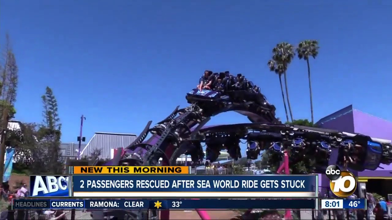 2 passengers freed after SeaWorld ride gets stuck - YouTube