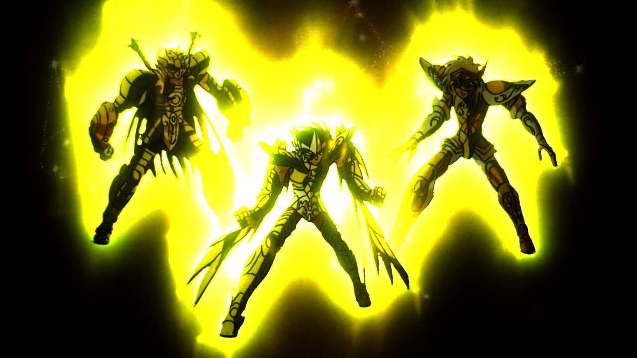 Seiya, Shiryu e Hyoga vestem armaduras de ouro - YouTube