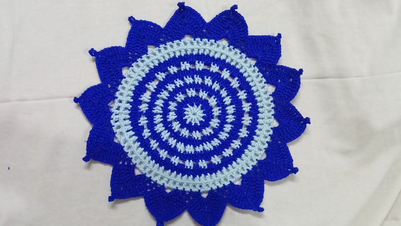 Crochet talposh /talposh design/woolen round design/blue and light blue ...