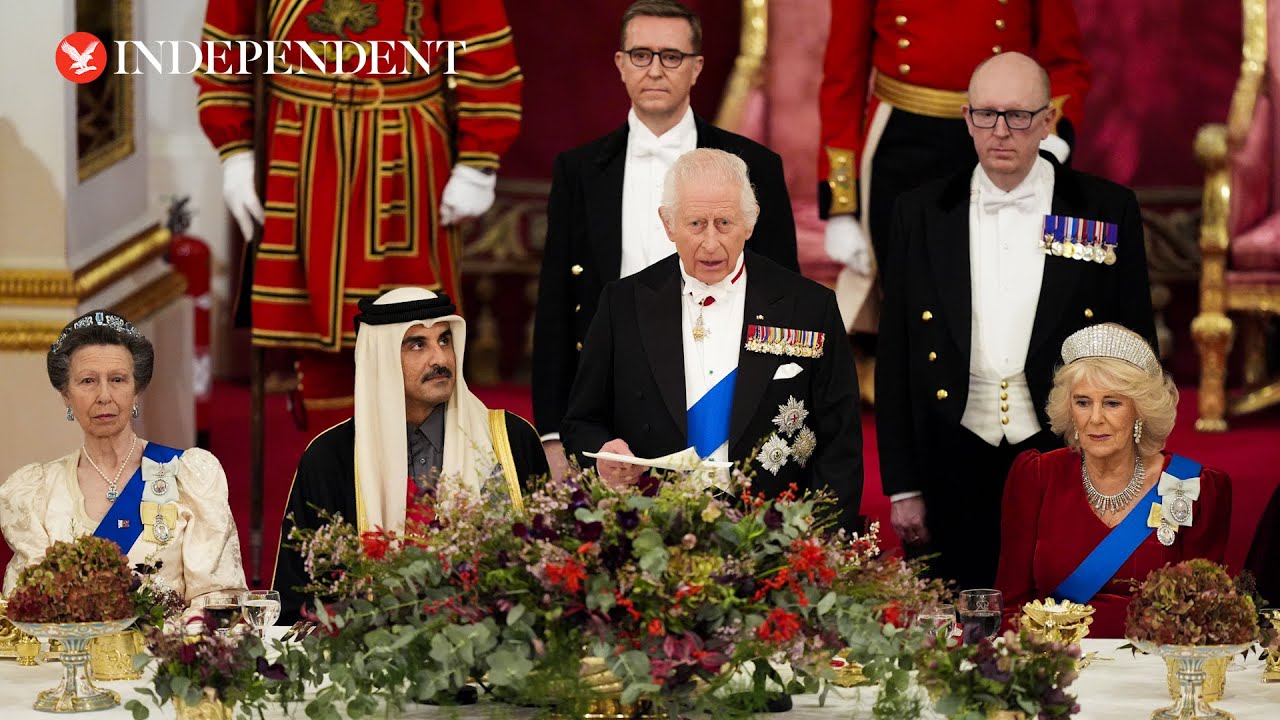 King Charles addresses guests at Qatari state banquet - YouTube