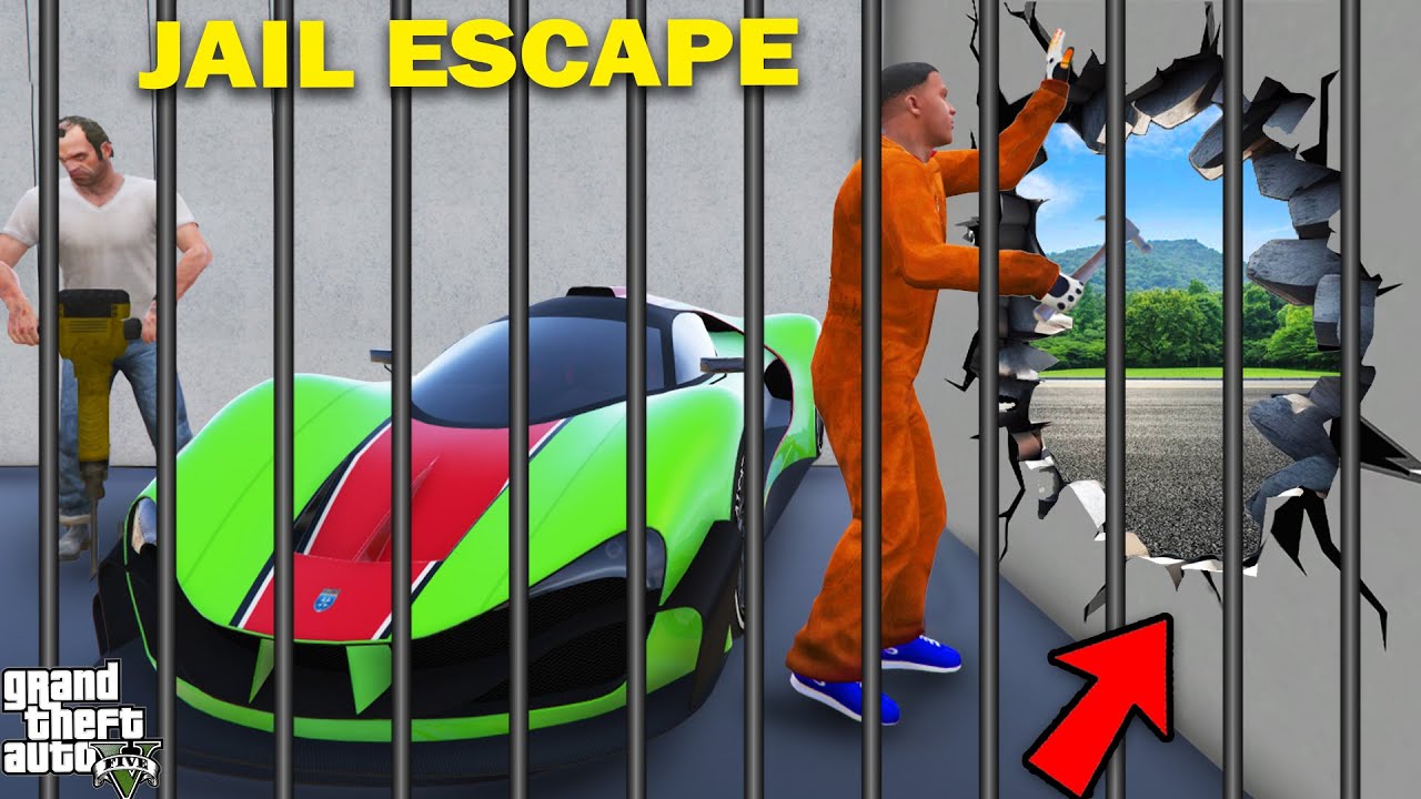GTA 5 : Franklin Break The Wall Of Prison And Run Away From Outside ...