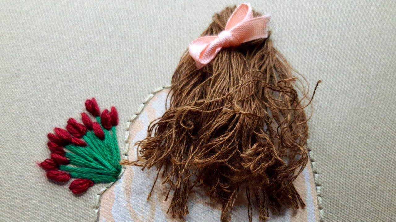 Step By Step Hair Embroidery Tutorial for Beginners | Beautiful Girl ...