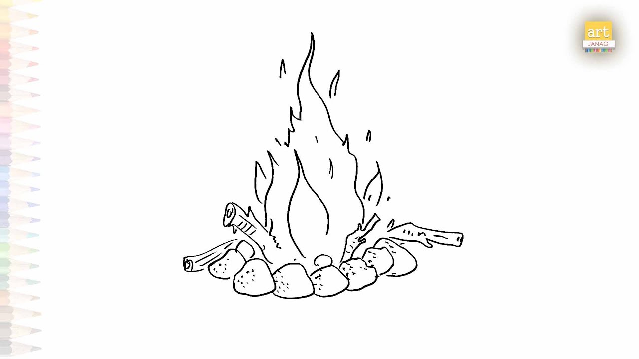 Camping fire drawings easy | Art tutorial | How to draw Camping fire ...