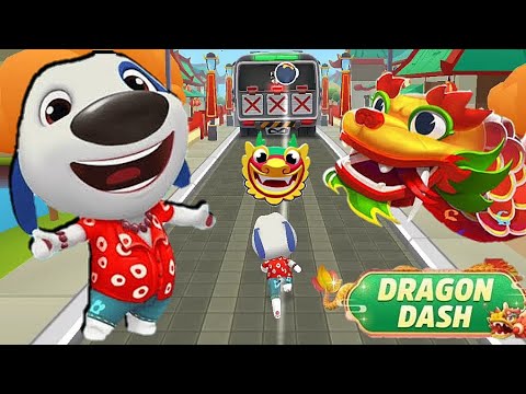 Talking Tom Gold Run Dragon Dash event Hawaiian Hank vs Roy Raccoon ...