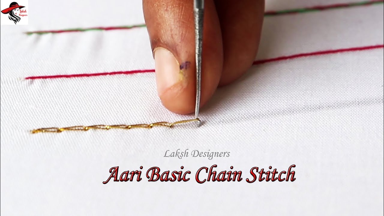 aari work basic chain stitch by using zari thread | how to make basic aari chain stitch tutorial ...