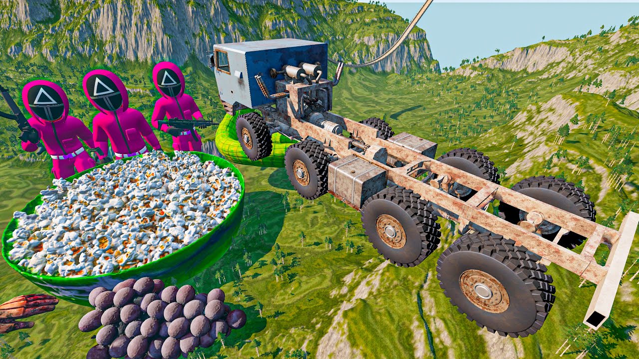 Incredible cars and trucks jumping mega ramp to popcorn | squid soldier ...