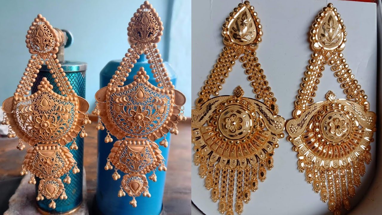 trending new gold earring design sonar kaner dul/স্টাইলিশ স্বর্ণের বড় ...