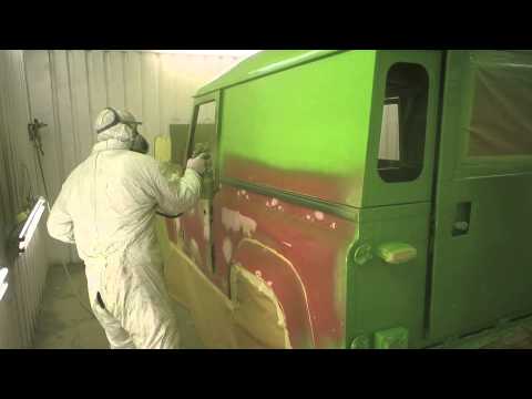 Spraying LAnd Rover Defender bright green. - YouTube