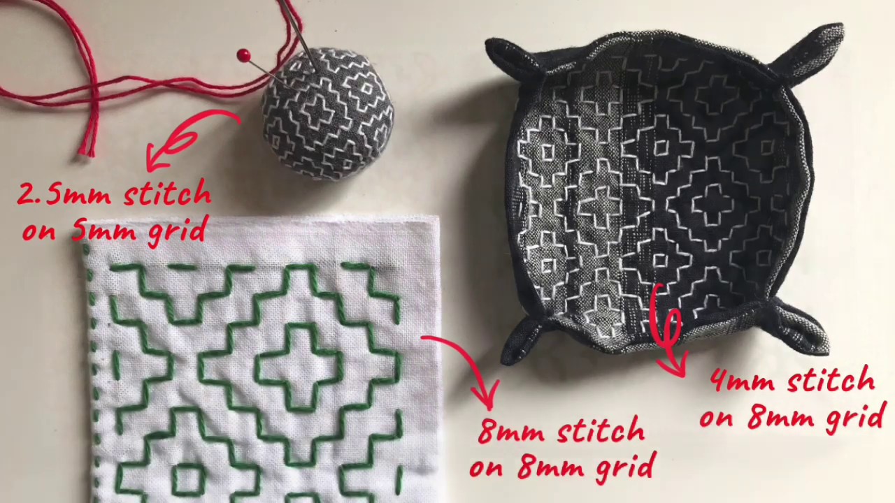 The grid size / Basic of Sashiko - YouTube