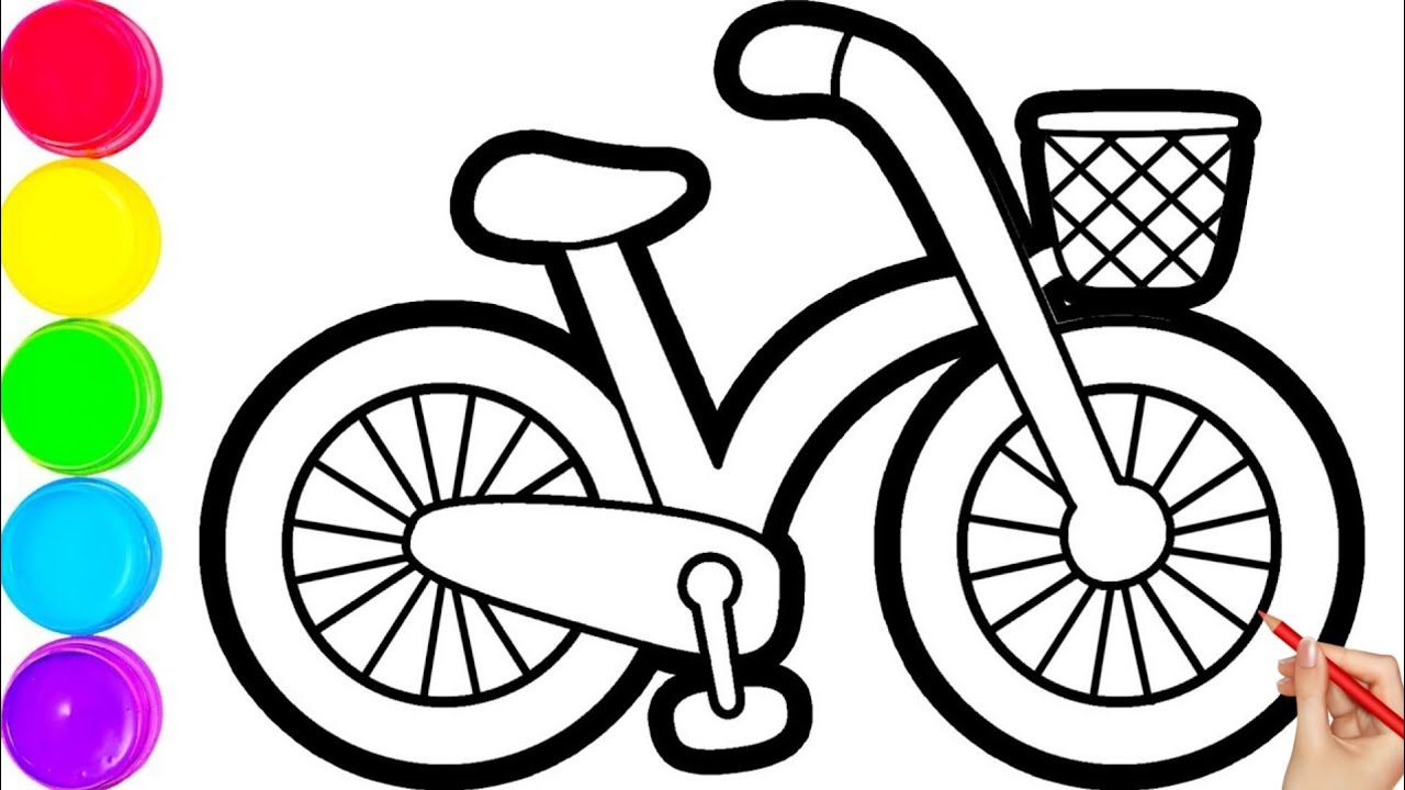 Easy Cycle drawing for kids, painting and colouring for kids, toodles ...