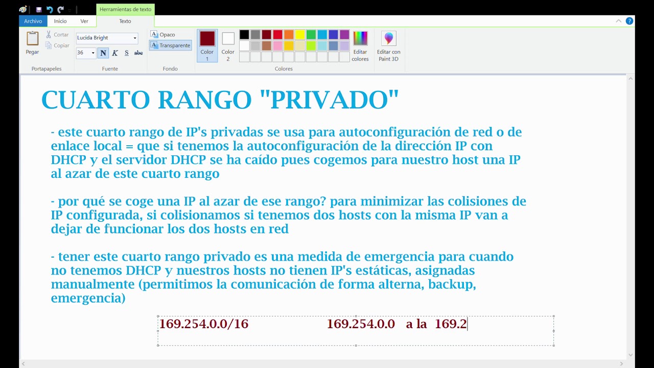 cuarto rango privado IP 169.254.0.0/16 169.254.0.0 a 169.254.255.255 ...