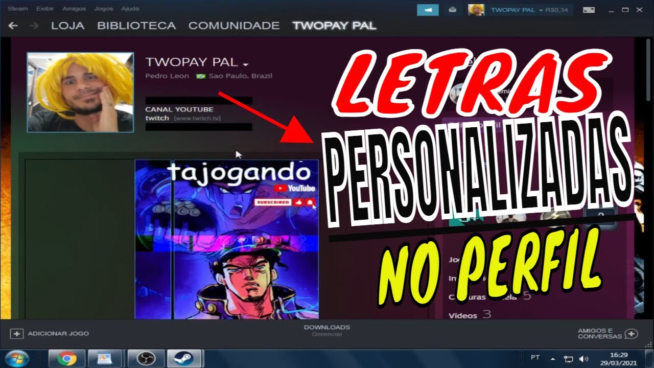 Como personalizar seu Perfil da Steam (LETRAS NO PERFIL) - YouTube