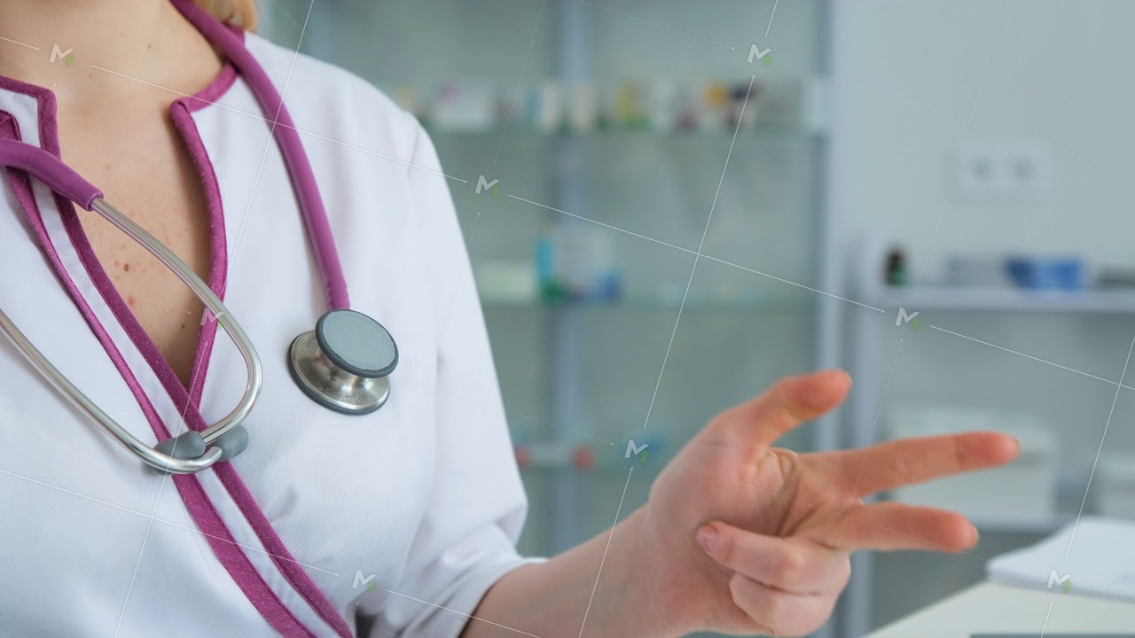 Clouse up of Medical Staff Hospital woman doctor gestures with his hand ...