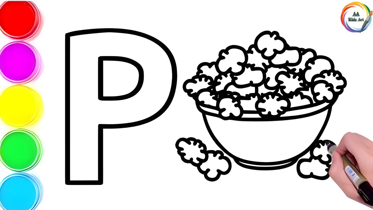 P for Popcorn Drawing for kids and Toddlers | How to draw P for Popcorn ...