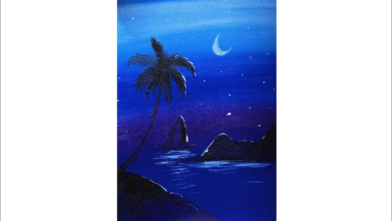 Beautiful Moonlight Night Scenery Painting// Moonlight scenery painting ...