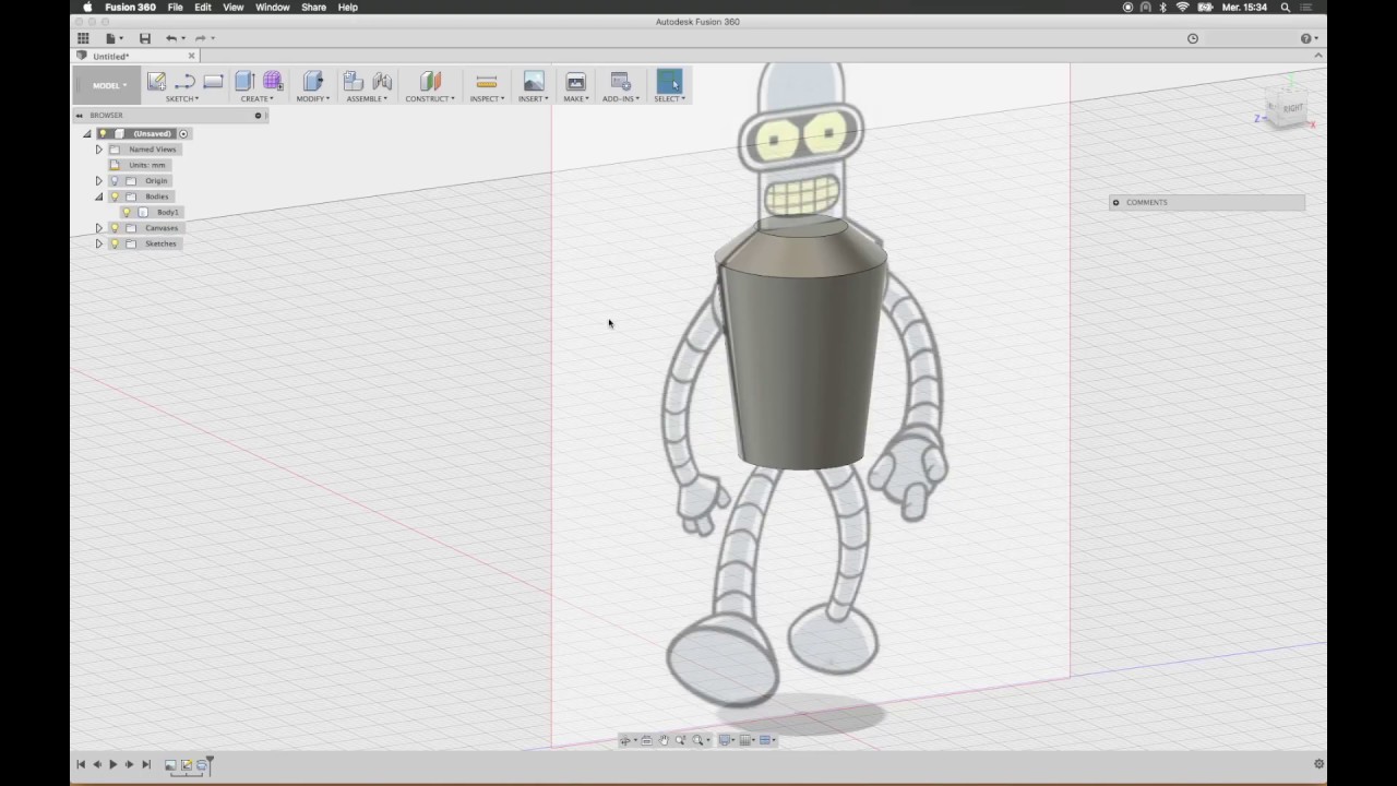 Bender Futurama impression 3D dans Fusion 360, partie 1/3 - YouTube