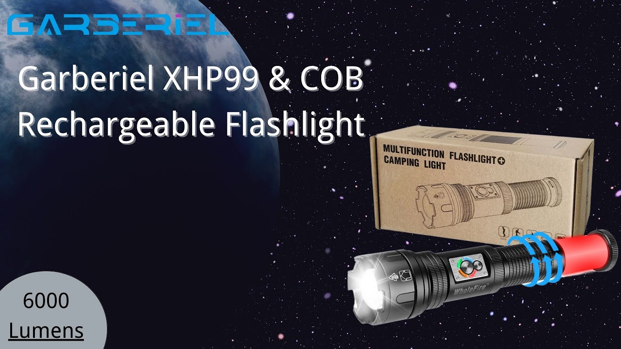 Garberiel High Lumens XHP99 & COB LED Rechargeable Flashlight, USB ...