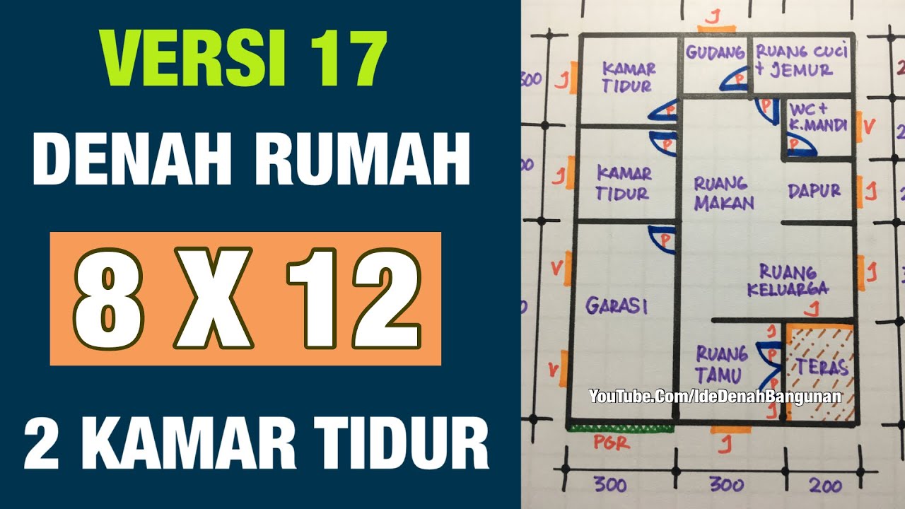 Denah Rumah 8X12 2 Kamar Tidur - VERSI 17 - YouTube