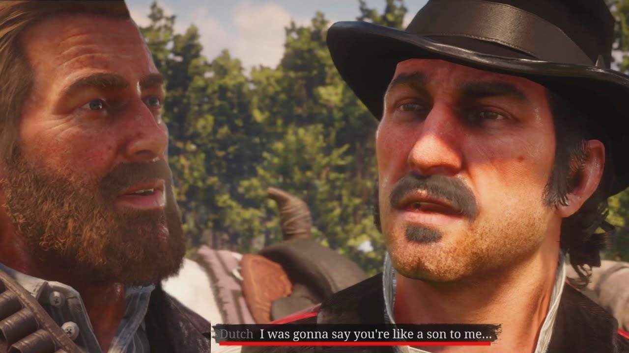 The face that Arthur makes when Dutch tells him he is like a son to him ...
