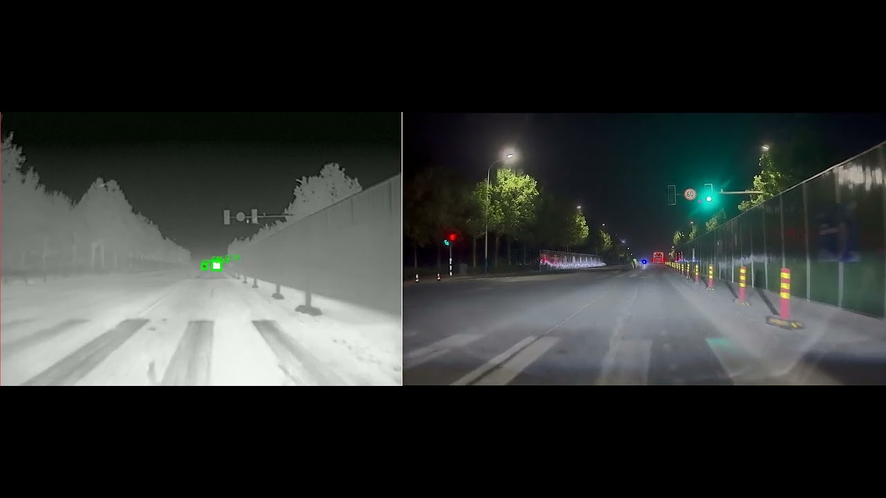 How roadblock looks like in thermal camera - YouTube