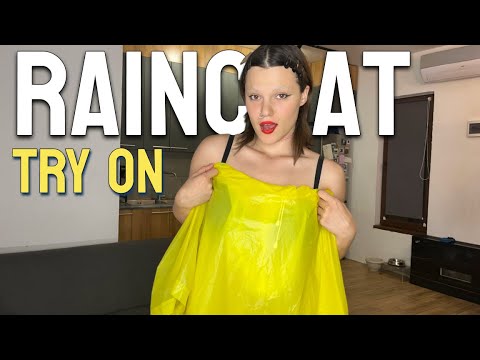 [4K] Raincoat Try-On | Yellow Raincoat | A bright look on a rainy day ...