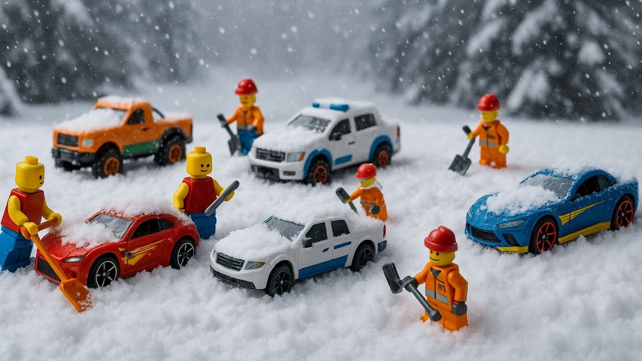 Hot Wheels Cars Stuck in Snow! ️ LEGO to the Rescue! - YouTube