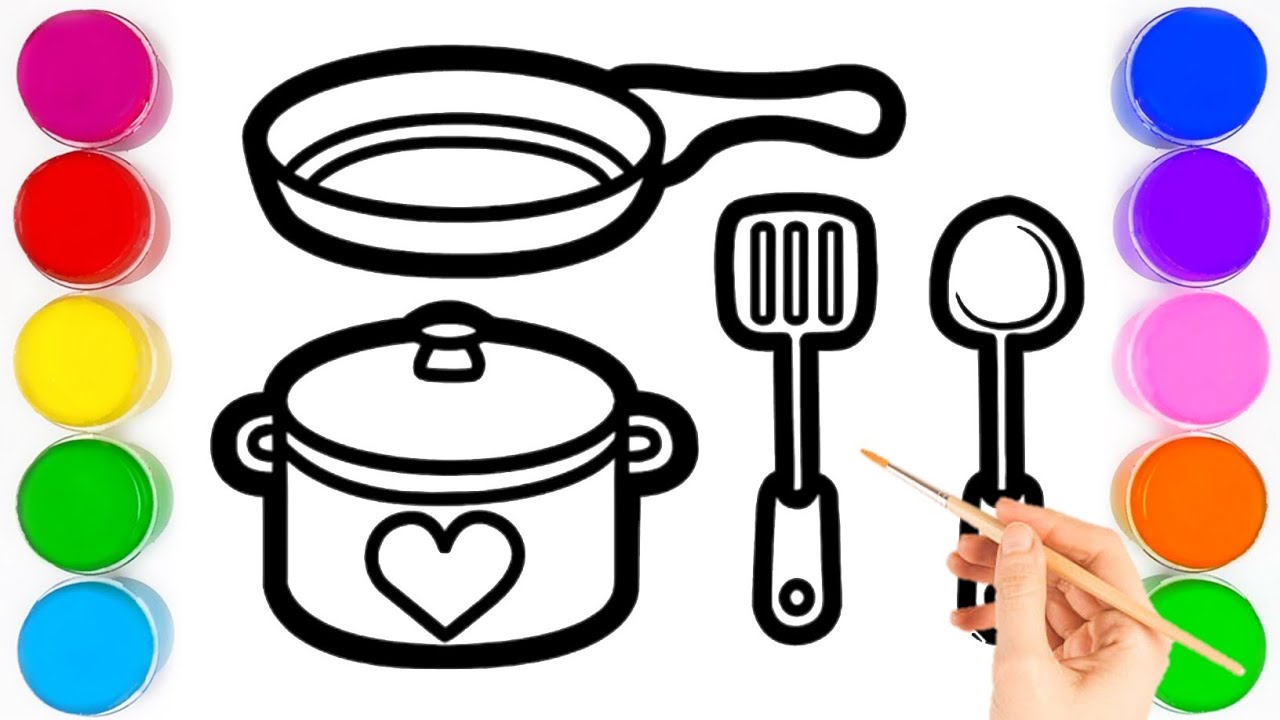 Kitchen Utensils Easy and Beautiful drawing easy with colours - YouTube