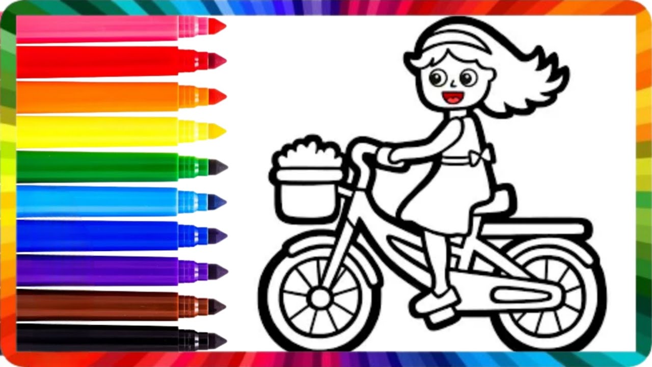 Girl Riding a Bike Drawing, Painting, Coloring for Kids & Toddlers ...