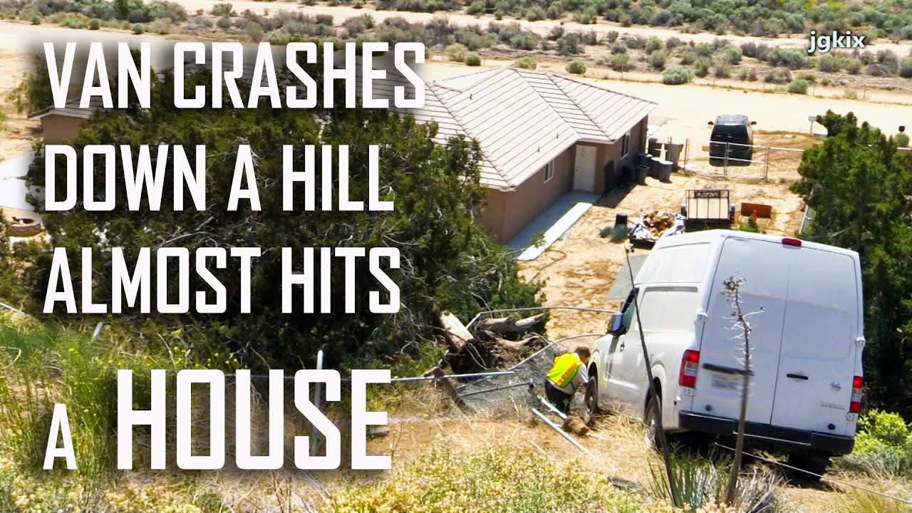 Van crashes down a hill almost hits a house - YouTube