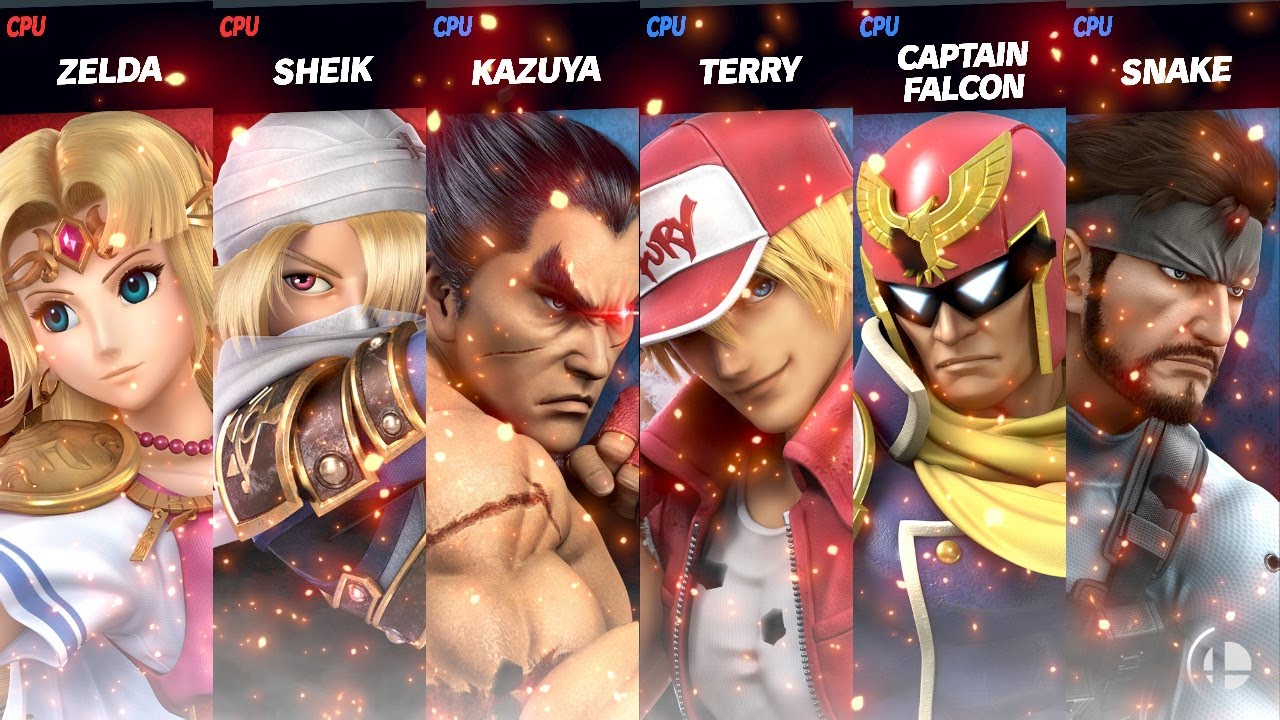 Zelda & Sheik (Legends of Zelda) vs Kazuya & Terry & Captain Falcon ...