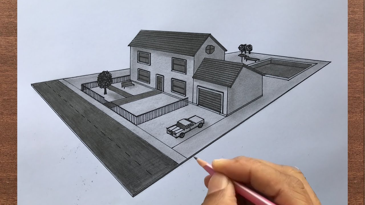 How to Draw a House in 2 Point Perspective - YouTube