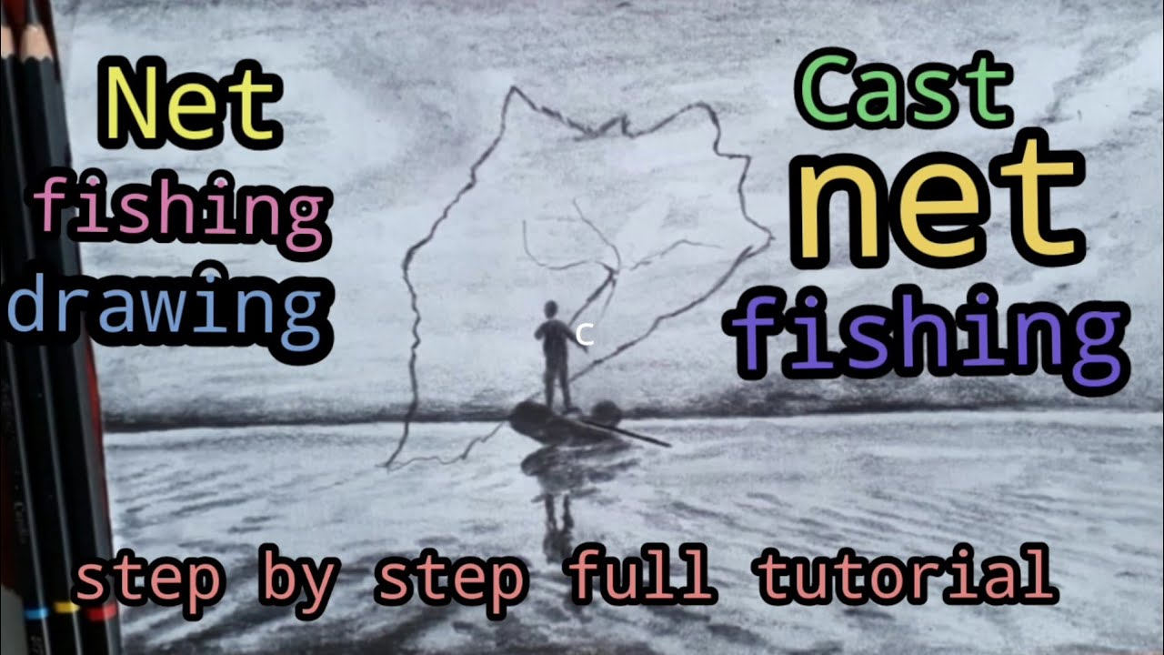 net fishing scenery drawing, cast net fishing art ,net fishing image ...