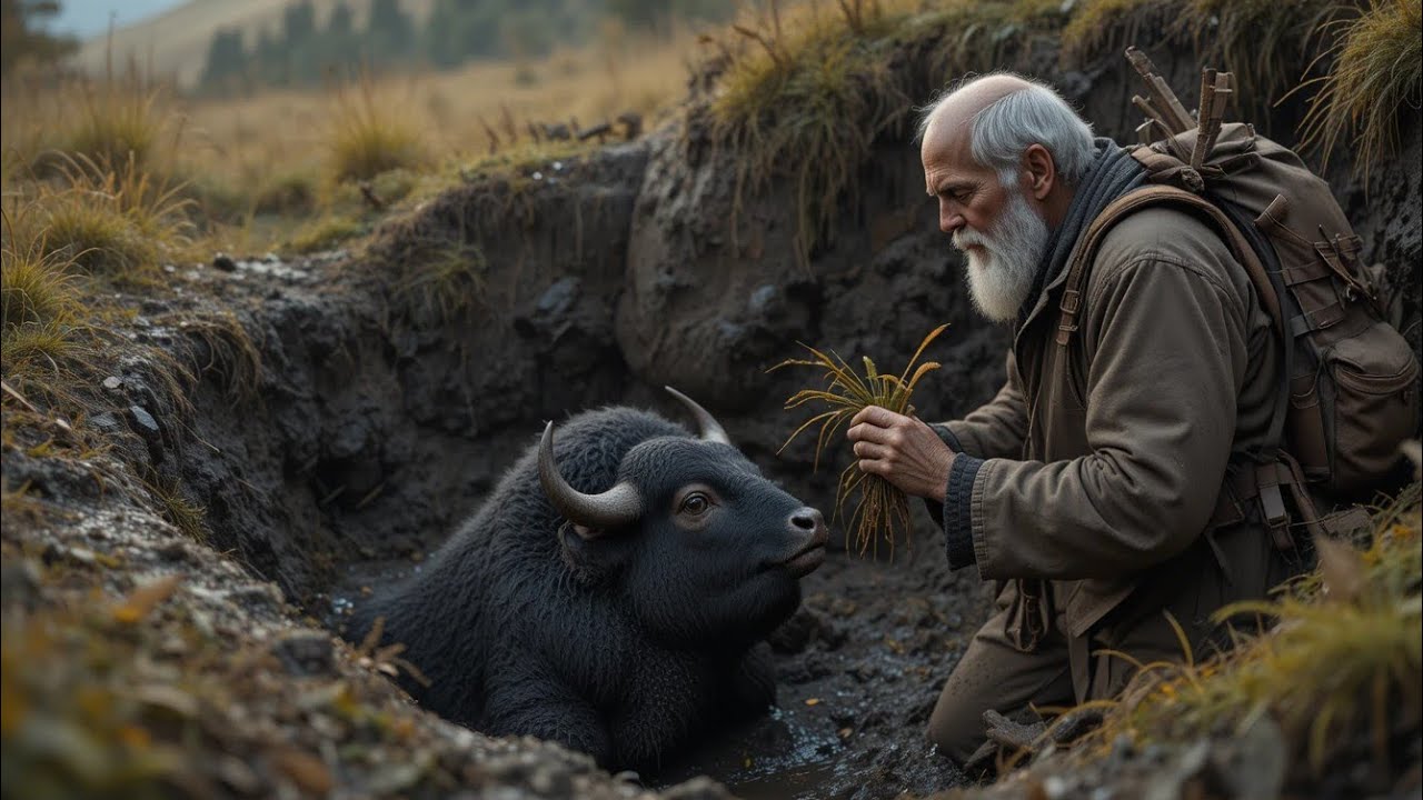 Old man rescue trapped bull || Emotional Story of Black Bull & and Old ...