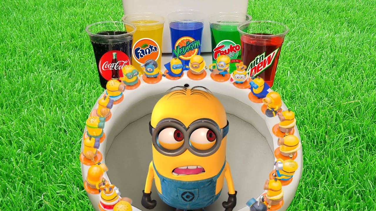 Toilet With Many Minions Experiment: Pepsi, Sprite, Orbeez, Monster ...