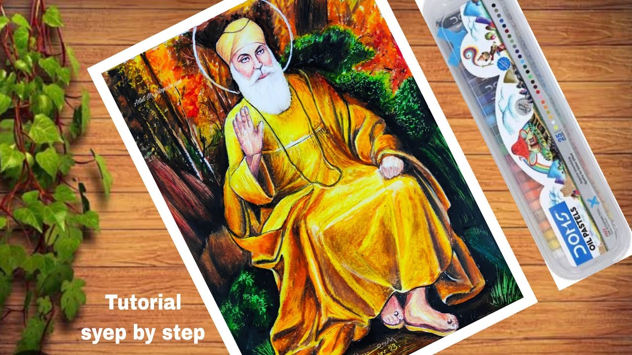 Easy Oil Pastels color drawing/ Guru Nanak Drawing for beginners/ Guru ...
