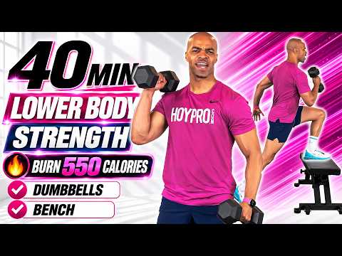40 Min Lower Body Strength Workout | Dumbbells + Bench