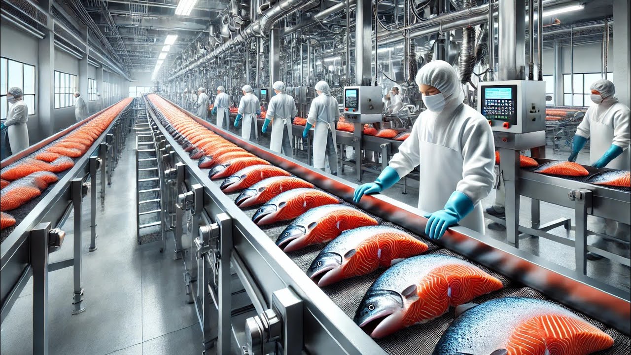 MONSTER SALMON Farming - How Giant Salmon Are Caught and Prepared - YouTube
