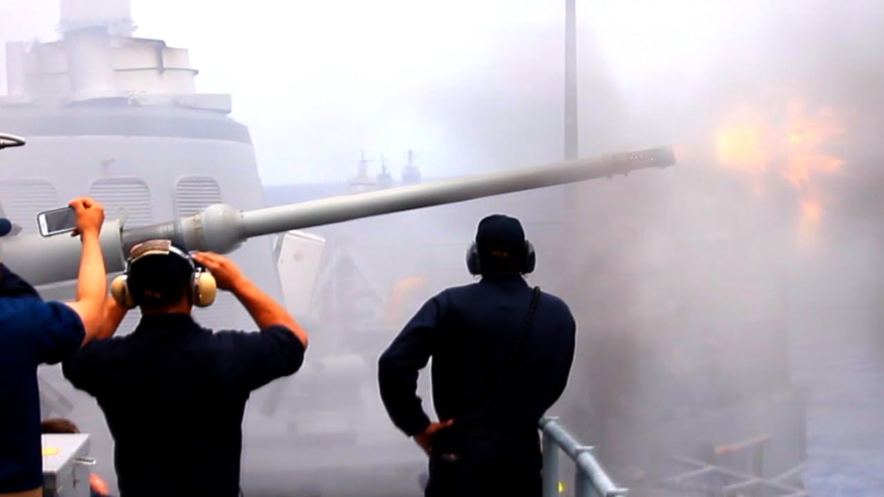 Navy Ship Fires Cannon - YouTube