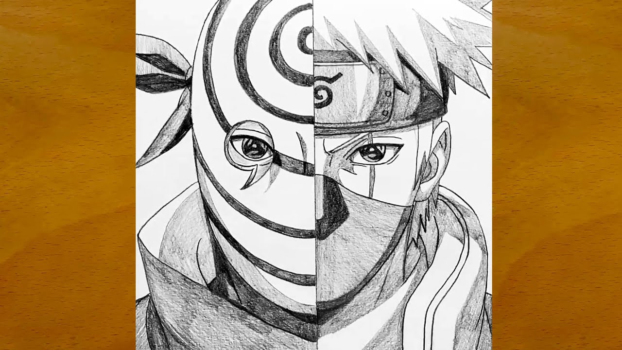 How to Draw Obito and Kakashi || Naruto Split Face Drawing - YouTube
